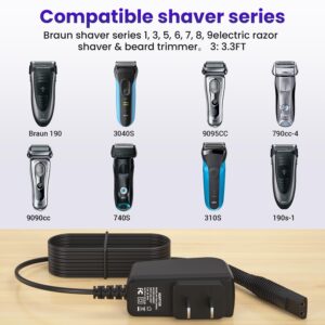 For Braun Shaver Charger,12V Power Cord for Braun Series 7 9 3 5 1 XT5 Electric Razor 3040s 340s 9385cc 370 720 760cc 790cc 720s-4 7865cc 9090cc 9330s 5018s 7020s 9095cc 3350cc-4 390cc