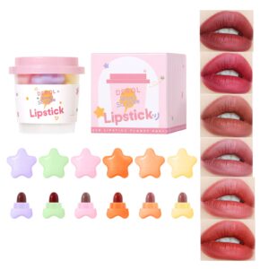 akary 6 colors mini lipstick set, high pigment stars candy matte multicolor red lips velvety soft lip stick waterproof long lasting cute capsule lip gloss, non-stick cup lip makeup gift set for women girls