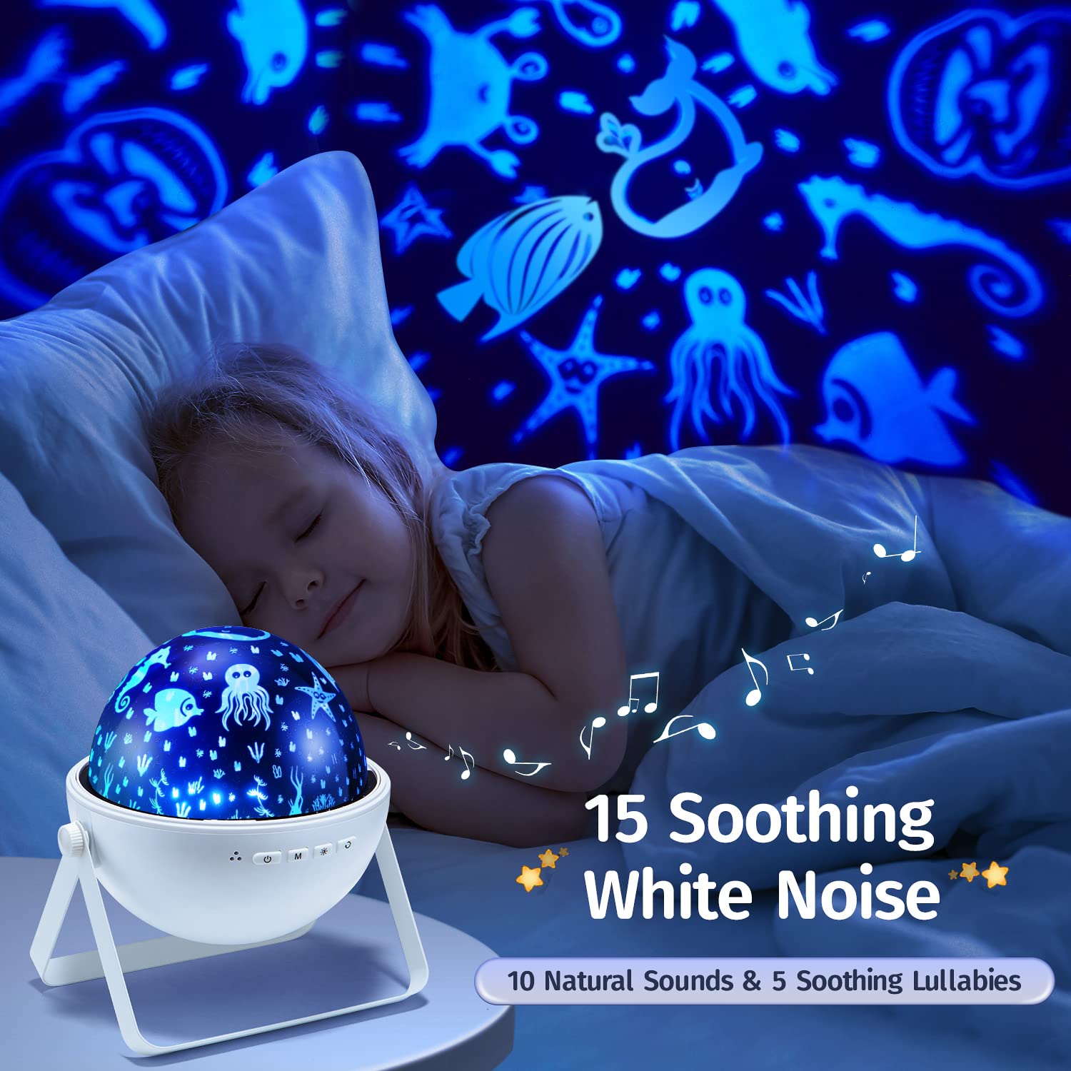 One Fire Kids Night Light Projector, 4 in1 Sound Machine Baby Night Light,Bluetooth Speaker Star Projector Night Light for Kids,4 Films 64 Light Modes Star Light Projector for Christmas Gifts for Kids