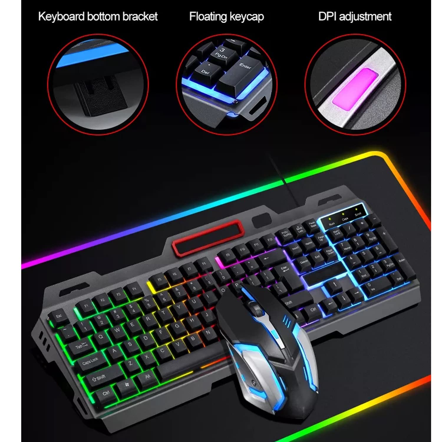 EXHNLE Gaming Keyboard and Mouse Combo, LED Rainbow Backlit Keyboard with 104 Key Computer PC Gaming Keyboard for Computer, Desktop, Notebook, Laptop