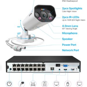 ZOSI 16CH 4K Spotlight Home PoE Security Camera System,H.265+ 16Channel 8MP NVR with 4TB HDD,10pcs 5MP Outdoor PoE IP Cameras,2 Way Audio,Night Vision,Person/Vehicle Detection,for 24-7 Recording