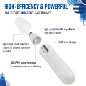 2022 Upgraded Nose Hair Trimmer,Nose Ear Trimmer for Men Women, Eyebrow and Facial Hair Removing Trimmer Clipper, Battery-Operated Dual- Edge Blades, Hair Trimmer with Waterproof (White)