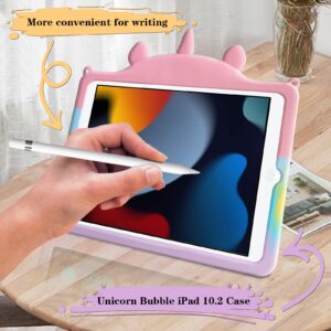 WESADN for iPad 10.2 Case iPad 9th 8th 7th Generation Case with Kickstand Lanyard Keychain Silicone Fidget Bubble Case for Girls Women Cute Rainbow Pop Protective Tablet Cover for iPad 2021 2020 2019