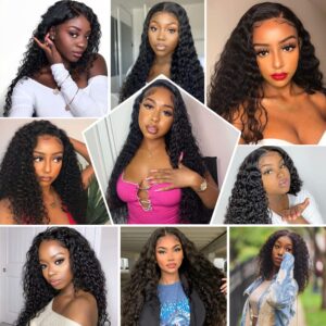 GLOWNINA Deep Wave Lace Front Wigs Human Hair 180 Density 13x4 HD Transparent Frontal Wigs Human Hair for Women Deep Curly Glueless Wigs Human Hair Pre Plucked with Baby Hair Natural Black 20Inch