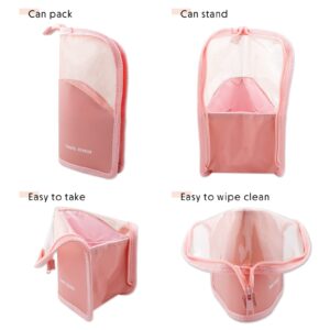 LEEFONE Makeup Brush Organizer Bag, Pink Travel Makeup Brush Holder, High Capacity Portable Waterproof Dust-Free Stand-Up Makeup Brush Holder with Divider for Women Girls