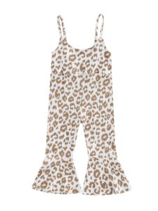 brilliantme toddler girl bell bottom romper baby leopard one piece ribbed cotton jumpsuit flare pants overalls playsuit summer clothes (b# leopard-white brown, 6-12 months)