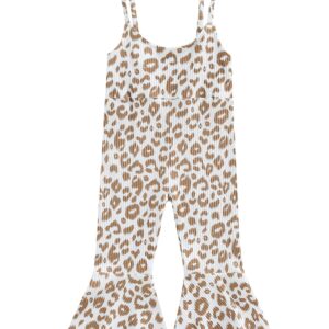 brilliantme Toddler Girl Bell Bottom Romper Baby Leopard One Piece Ribbed Cotton Jumpsuit Flare Pants Overalls Playsuit Summer Clothes (B# Leopard-White Brown, 6-12 Months)