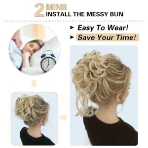 HMD 5 Pieces Messy Hair Bun Hairpiece Tousled Updo for Women Hair Extension Ponytail Scrunchies with Elastic Rubber Band Long Updo Messy Hairpiece Hair Accessories Set for Women（27/613）