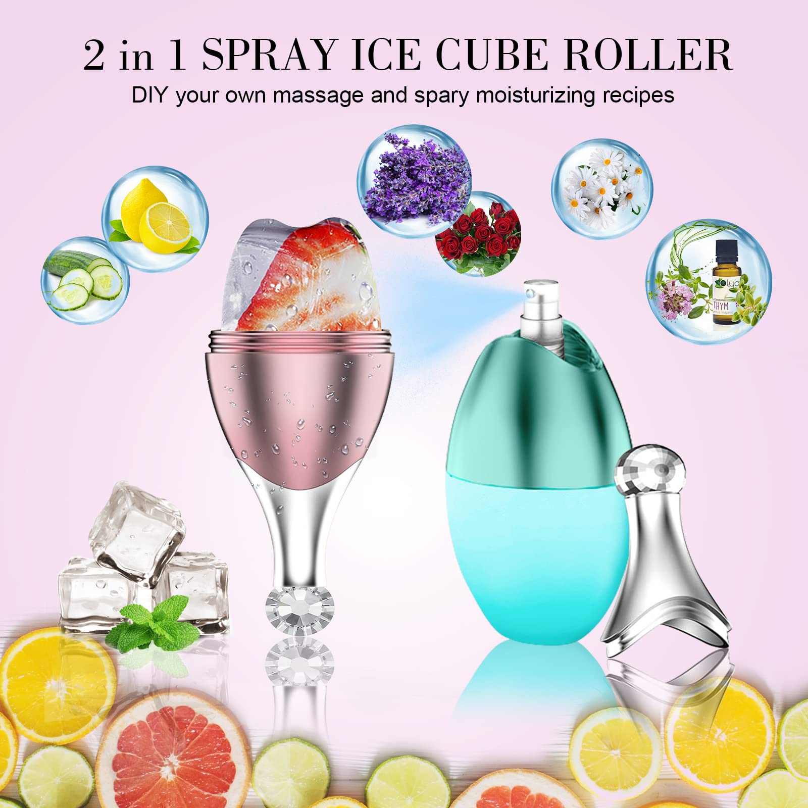 USION Ice Face Roller, Gua Sha Facial Ice Cube Massager Skin Care Tools Ice Roller For Face,Eyes & Neck Naturally Conditioning and Skin Care, Upgraded Facial Ice Mold and Spray Bottle 2 in 1