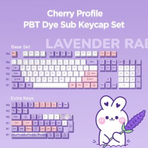 YUNZII Lavender Rabbit Dye Sub PBT Keycaps,140 Full Keys Dye Sublimation PBT Custom Keycaps with Key Puller for Cherry Gateron MX Switches Mechanical Gaming Keyboard(Cherry Profile,Lavender Rabbit)