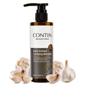 contin garlic shampoo for oily sensitive hair, natural scalp treatment for hair loss and hair growth, anti-thinning and anti-dandruff for thicker fuller hair, follicle clarifying, roots strengthening, unscented hair care products for men and women, 10.14