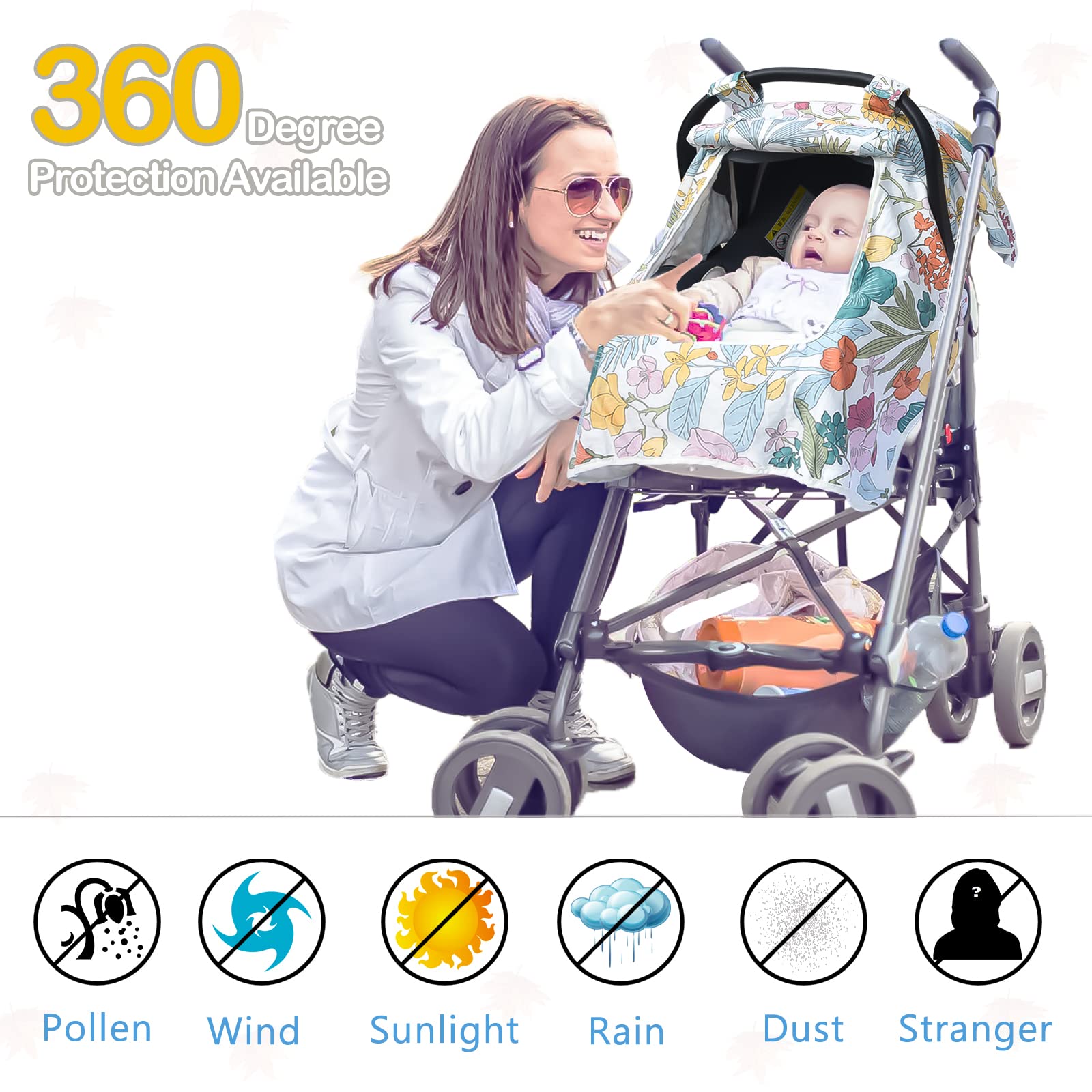 Baby Carseat Cover for Girls Boys, Yoinnt Infant Car Seat Canopy Cover for Babies, Universal Carrier Cover with Breathable Mesh Peep Window for Newborn, Suitable for All Seasons