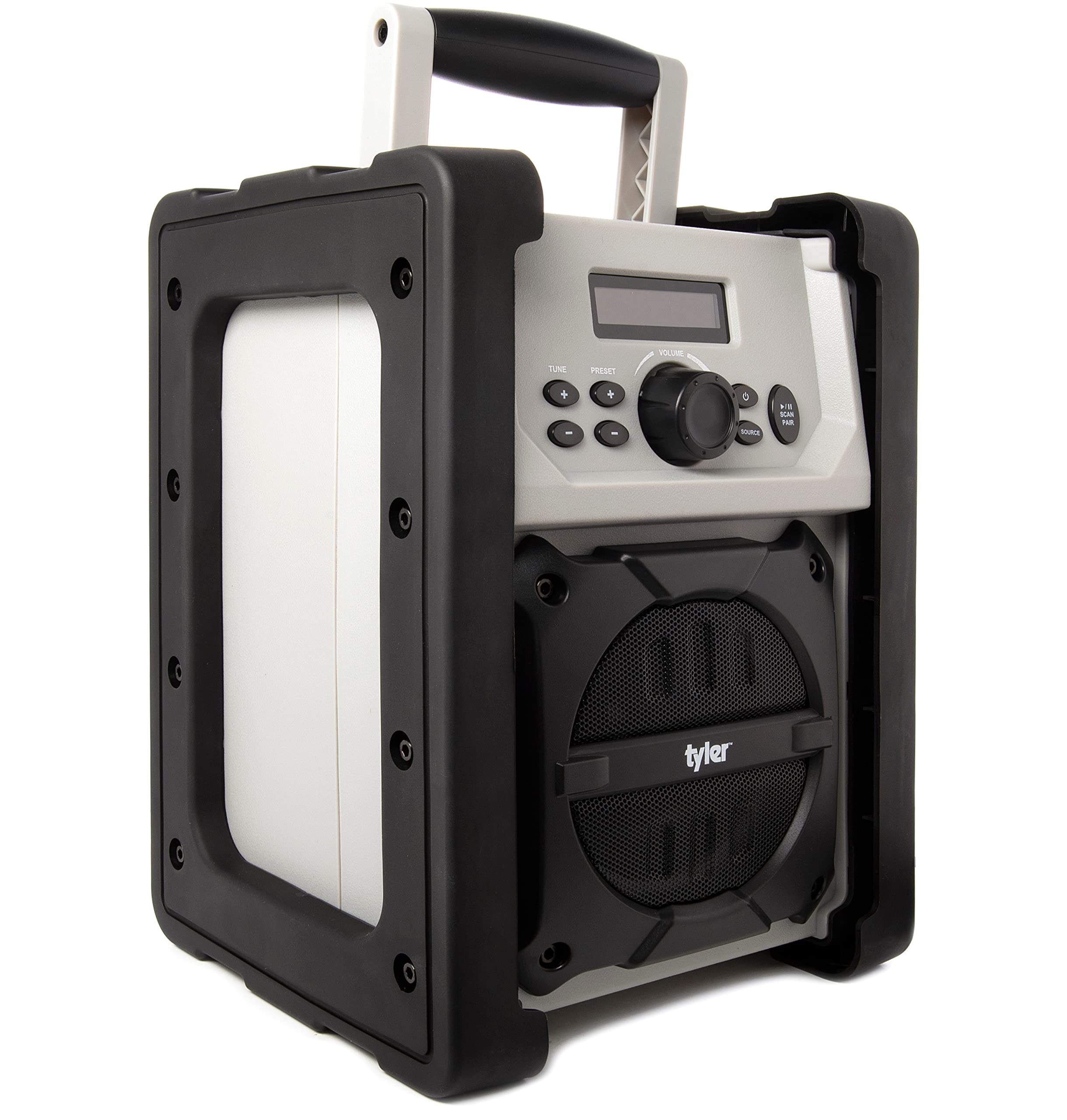 Tyler Bluetooth Jobsite Radio Speaker Wireless Battery Powered Or AC/DC - 100+ Feet Rang - USB - AUX Out - Full Band FM Radio - IPX5 Water Resistant - Outdoor Indoor Durable Portable Speaker TWS407