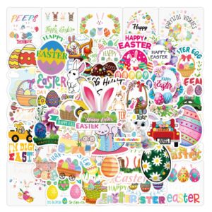 easter decorations easter stickers, 50 pcs cute easter egg bunny basket stickers for kids teens adults, vinyl waterproof easter stickers for laptop water bottle window envelopes cards crafts scrapbook