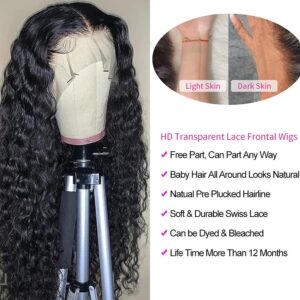 26 Inch Deep Wave Lace Front Wigs Human Hair Wigs for Black Women 180% Density HD Transparent 13×4 Lace Front Glueless Wigs Human Hair Pre Plucked with Baby Hair Deep Curly Lace Frontal Human Hair Wig