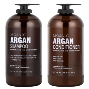 mosaic argan oil shampoo and conditioner set for hair growth, for thinning hair and hair loss treatments for women & men, hair thickening products for women & men, paraben & sulfate free shampoo 20.2 fl oz each