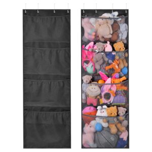 innvix stuffed animal storage,over the door organizer bag for stuffies, children's toys, baby accessories, hanging storage holder for nursery, bathroom, baby room with 4 large pockets black