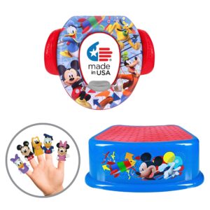 disney mickey mouse 3 pc must have potty training set - potty training seat, step stool for kids, finger puppets