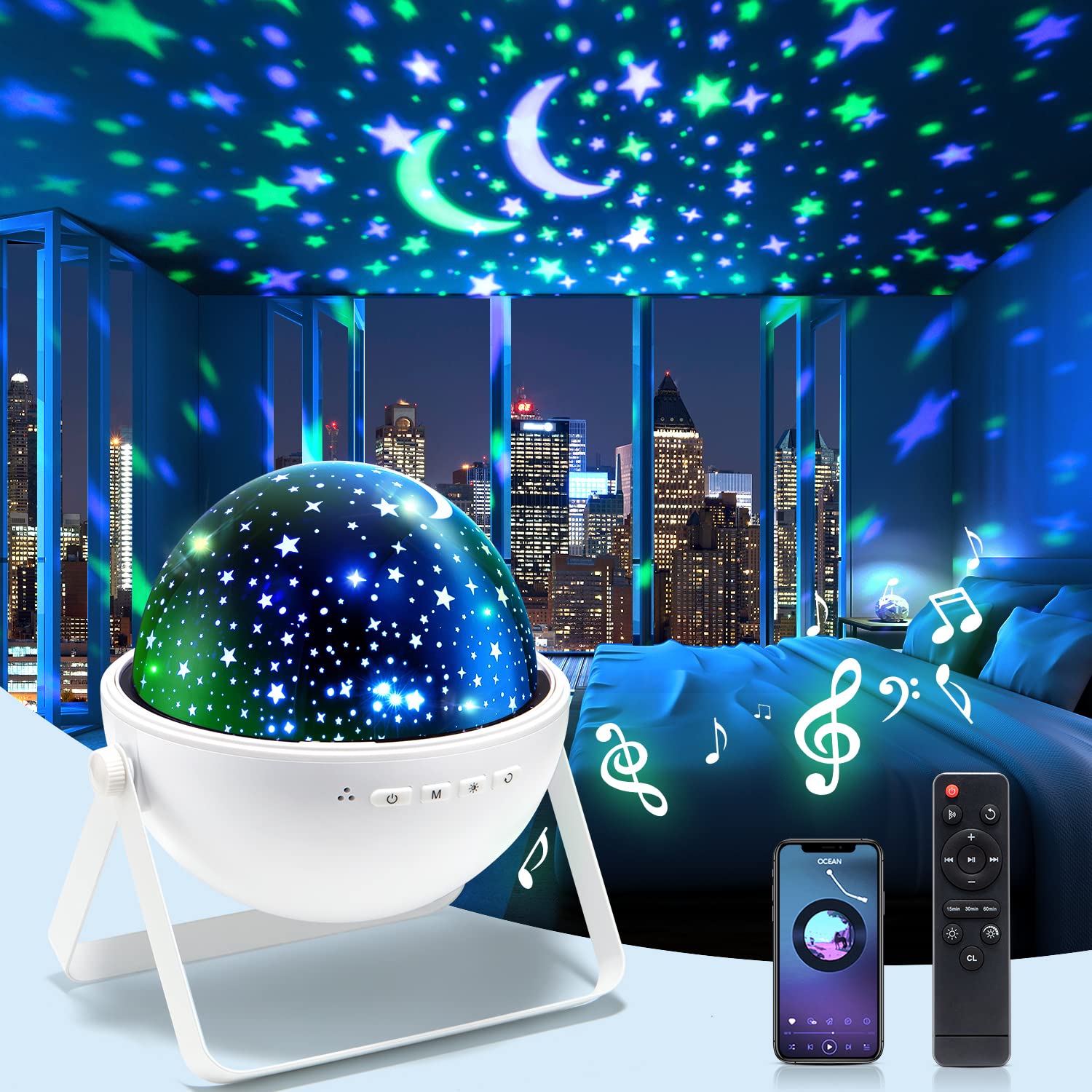 One Fire Kids Night Light Projector, 4 in1 Sound Machine Baby Night Light,Bluetooth Speaker Star Projector Night Light for Kids,4 Films 64 Light Modes Star Light Projector for Christmas Gifts for Kids