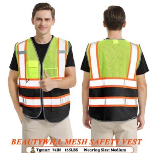 BeautyWill Custom Mesh Safety Vest Customized Logo Class2 High Visibility Reflective Vest with Pockets Construction workwear （Yellow Black，L ）