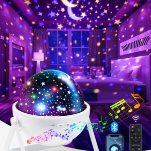 One Fire Kids Night Light Projector, 4 in1 Sound Machine Baby Night Light,Bluetooth Speaker Star Projector Night Light for Kids,4 Films 64 Light Modes Star Light Projector for Christmas Gifts for Kids