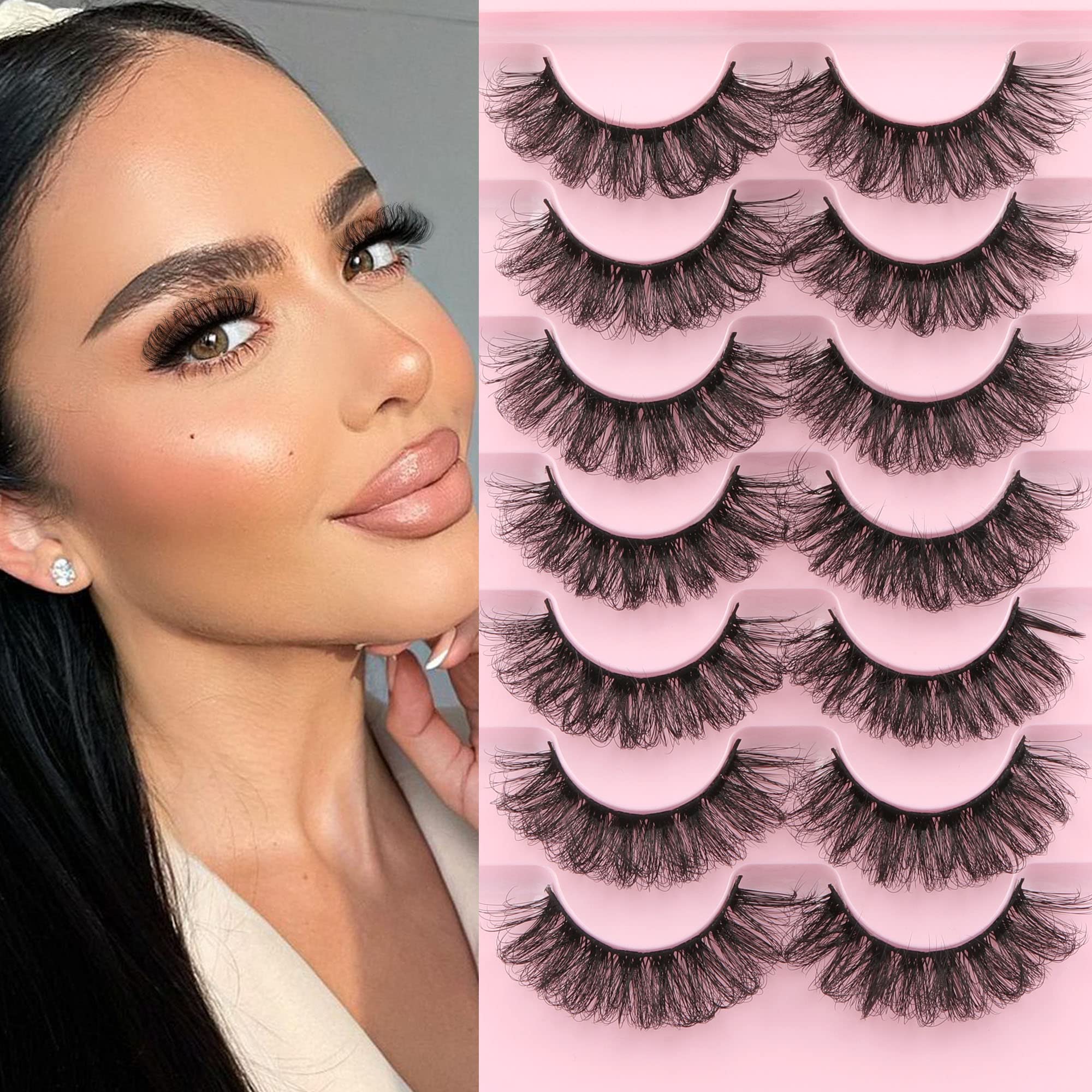 HeyAlice Mink Lashes Fluffy False Eyelashes 22mm Natural Dramatic Eye Lashes Pack D Curl Volume Strip Fake Eyelashes (HY2)