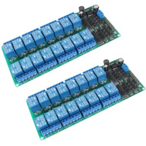 aitrip 2 pack 16 channel 12v relay module with optocoupler led lm2576 power low level trigger expansion board for raspberry pi arduino diy kit pic arm avr