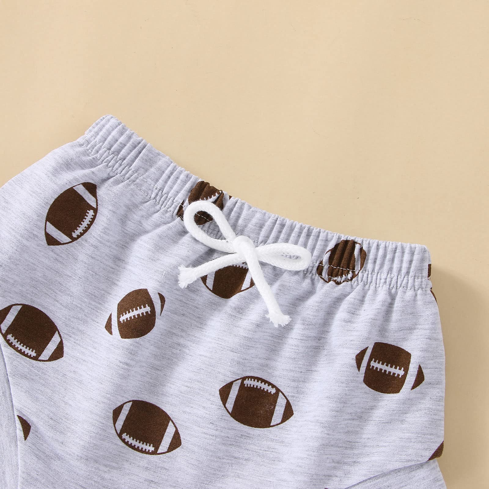 Endorothii Infant Baby Boy Football Outfit Game Day Print Short-Sleeve T-Shirt Tops and Shorts Summer Clothes Set (6-12 Months,Brown)