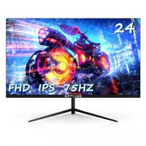 aoyodkg 24" professional thin 75hz 1080p led monitor frameless 5ms response time computer screen, srgb 99%, 3000:1 + dc/hdmi/vga, ergonomic tilt, gaming monitor machine black, (ayo-a55 series)