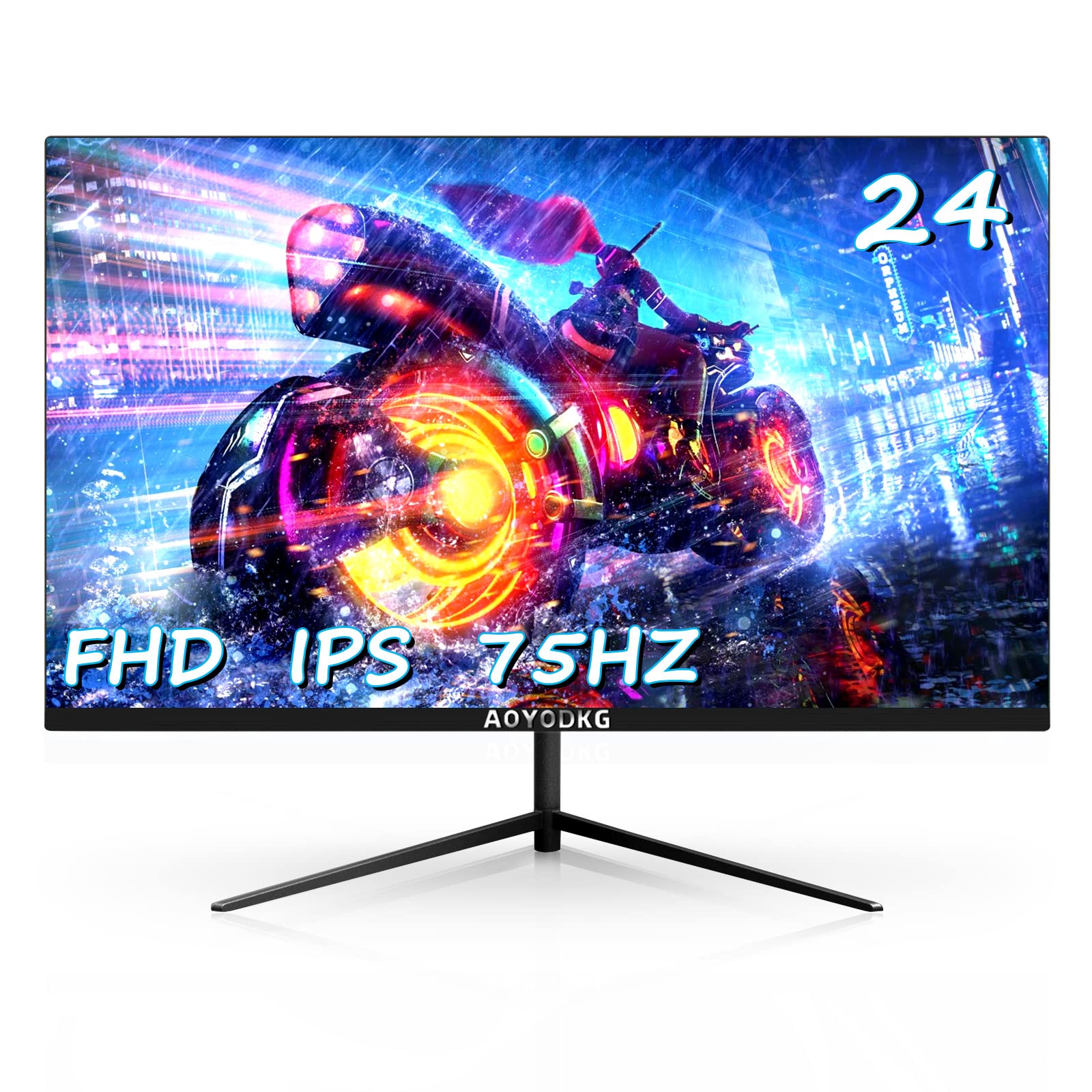 AOYODKG 24" Professional Thin 75Hz 1080p LED Monitor Frameless 5MS Response Time Computer Screen, sRGB 99%, 3000:1 + DC/HDMI/VGA, Ergonomic Tilt, Gaming Monitor Machine Black, (AYO-A55 Series)