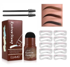 eyebrow stamp stencil kit, eyebrow stamp and shaping kit for perfect brow, eyebrow stamp kit with 10 styles reusable eyebrow stencils, 2 eyebrow pen brushes, long lasting & waterproof ​(dark brown)