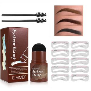 Eyebrow Stamp Stencil Kit, Eyebrow Stamp and Shaping Kit for Perfect Brow, Eyebrow Stamp Kit with 10 Styles Reusable Eyebrow Stencils, 2 Eyebrow Pen Brushes, Long Lasting & Waterproof ​(Dark Brown)