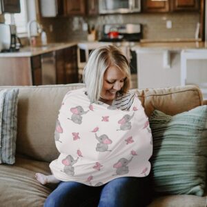 Car Seat Covers for Babies, Elephant Nursing Breastfeeding Covers Stretchy Breathable Baby Carseat Canopy Cover for Girls and Boys Shower Gifts, Pink Butterfly Infant Carseat Canopy