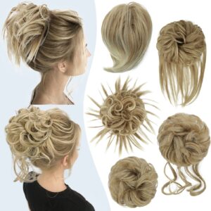 hmd 5 pieces messy hair bun hairpiece tousled updo for women hair extension ponytail scrunchies with elastic rubber band long updo messy hairpiece hair accessories set for women（27/613）