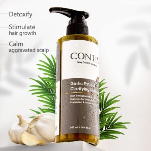 CONTIN Garlic Shampoo for Oily Sensitive Hair, Natural Scalp Treatment for Hair Loss and Hair Growth, Anti-Thinning and Anti-Dandruff for Thicker Fuller Hair, Follicle Clarifying, Roots Strengthening, Unscented Hair Care Products for Men and Women, 10.14