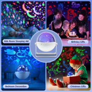 One Fire Kids Night Light Projector, 4 in1 Sound Machine Baby Night Light,Bluetooth Speaker Star Projector Night Light for Kids,4 Films 64 Light Modes Star Light Projector for Christmas Gifts for Kids