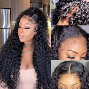 26 inch deep wave lace front wigs human hair wigs for black women 180% density hd transparent 13×4 lace front glueless wigs human hair pre plucked with baby hair deep curly lace frontal human hair wig