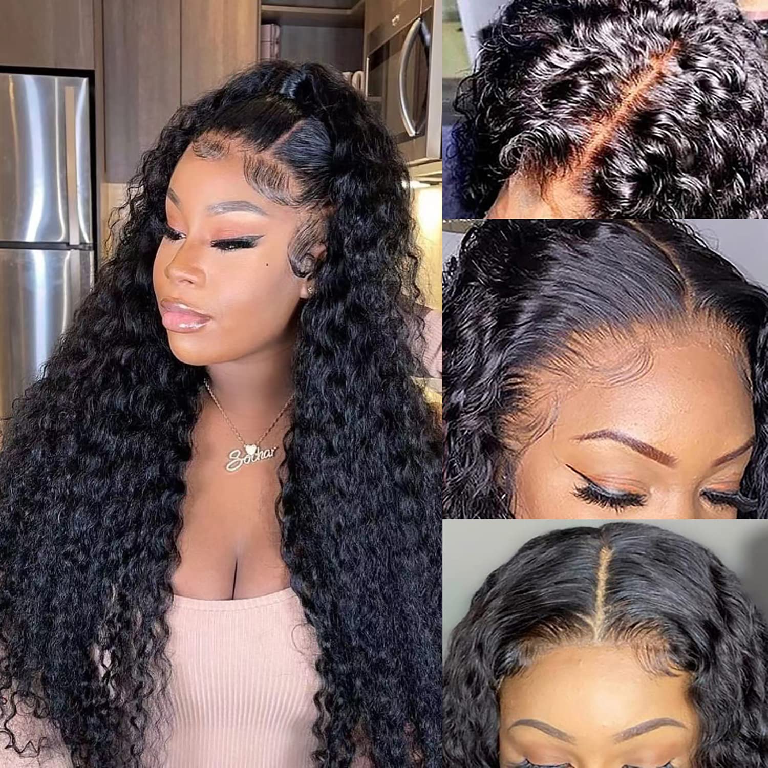 26 Inch Deep Wave Lace Front Wigs Human Hair Wigs for Black Women 180% Density HD Transparent 13×4 Lace Front Glueless Wigs Human Hair Pre Plucked with Baby Hair Deep Curly Lace Frontal Human Hair Wig