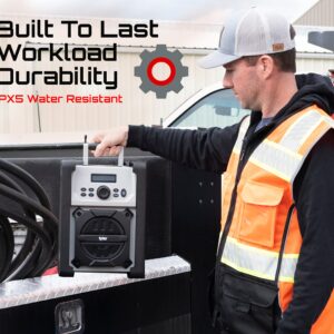 Tyler Bluetooth Jobsite Radio Speaker Wireless Battery Powered Or AC/DC - 100+ Feet Rang - USB - AUX Out - Full Band FM Radio - IPX5 Water Resistant - Outdoor Indoor Durable Portable Speaker TWS407