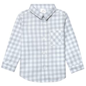 gerber baby and toddler boys long sleeve button up plaid shirt, gray plaid, 4t