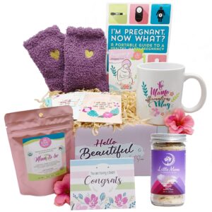 new mom gift basket – 16-pcs congrats on pregnancy gift basket for mom to be with logbook, affirmation cards, pregnancy tea -1st trimester pregnancy gifts, pregnancy care package by she feels loved