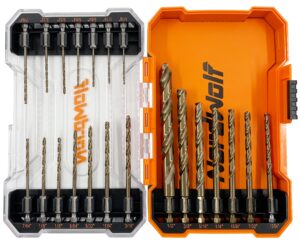 nordwolf 7-piece m35 cobalt drill bit set for stainless steel, hard metals & cast iron, jobber length with 1/4" hex shank, sae sizes 1/8"(x3)-3/16"(x2)-1/4"(x2)