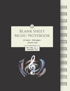 blank sheet music notebook: music manuscript paper / white marble blank sheet music / notebook for musicians / staff paper / composition books gifts ... * large * 12 stave * 102 pages *