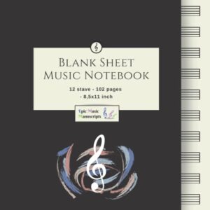 Blank Sheet Music Notebook: Music Manuscript Paper / White Marble Blank Sheet Music / Notebook for Musicians / Staff Paper / Composition Books Gifts ... * Large * 12 Stave * 102 pages *