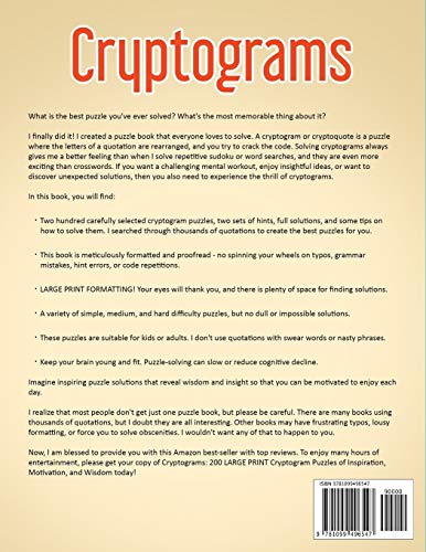 Cryptograms: 200 LARGE PRINT Cryptogram Puzzles of Inspiration, Motivation, and Wisdom