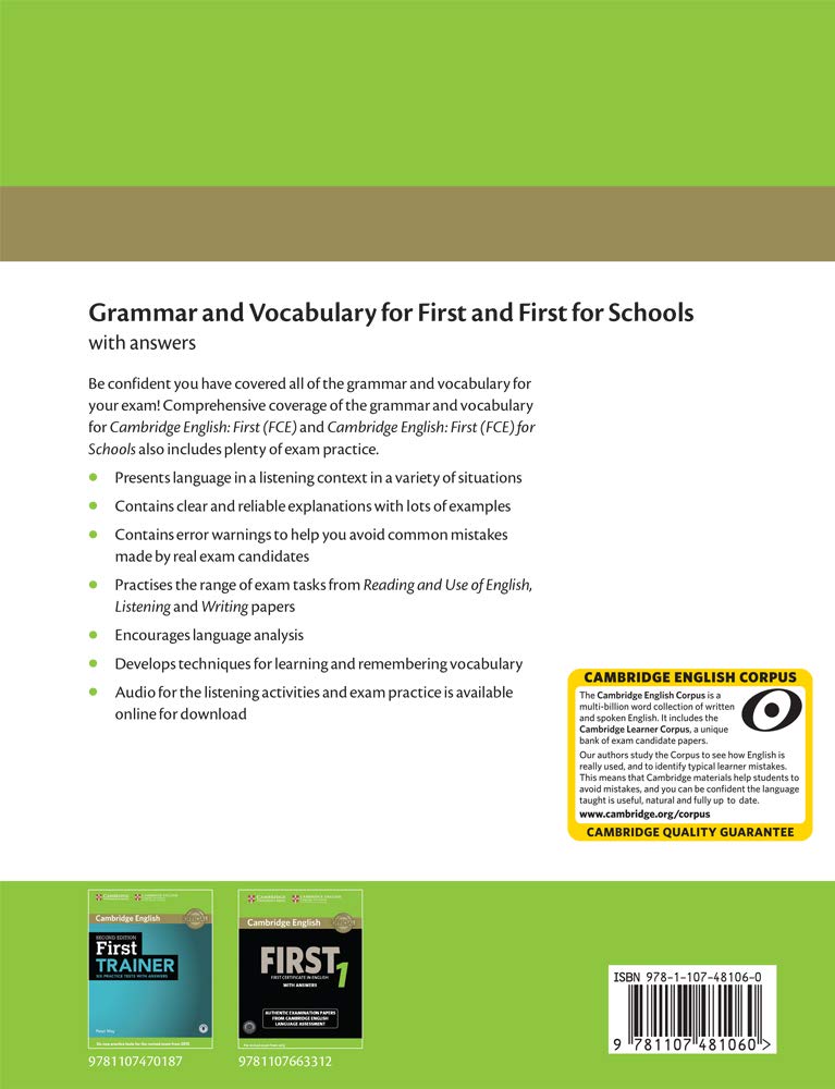 Grammar and Vocabulary for First and First for Schools Book with Answers and Audio (Cambridge Grammar for Exams)