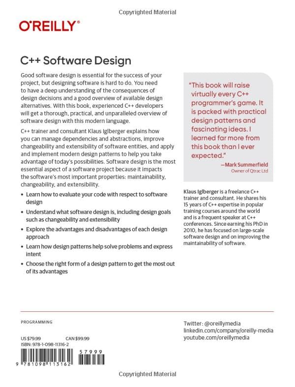 C++ Software Design: Design Principles and Patterns for High-Quality Software