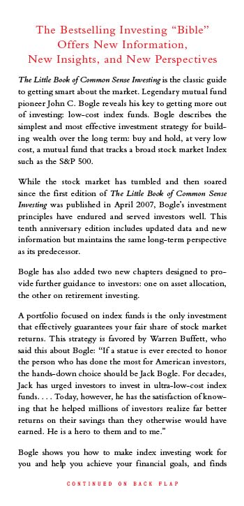 The Little Book of Common Sense Investing: The Only Way to Guarantee Your Fair Share of Stock Market Returns (Little Books, Big Profits)