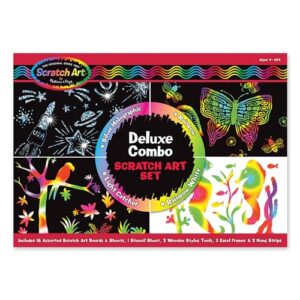 melissa & doug deluxe combo scratch art set: 16 boards, 2 stylus tools, 3 frames - fsc certified