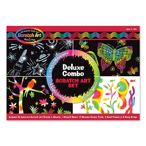 Melissa & Doug Deluxe Combo Scratch Art Set: 16 Boards, 2 Stylus Tools, 3 Frames - FSC Certified